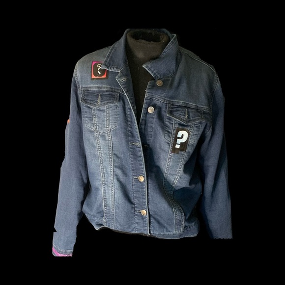 Jackets & Coats | Upcycled Back Jacket Trivia Denim Jacket With Clues ...